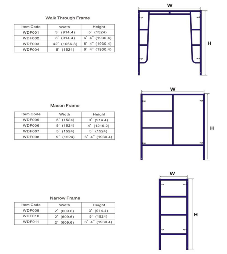 Blue Painted Steel Scaffolding Frames Supplier